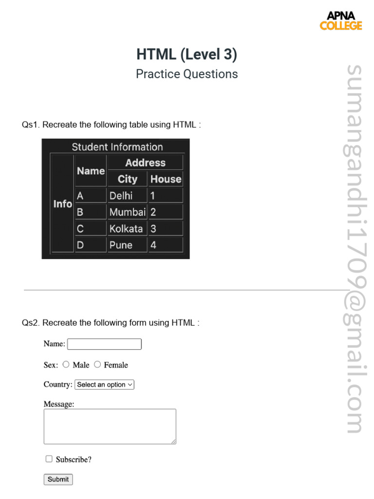 HTML Practice: Table and Form Creation | PDF