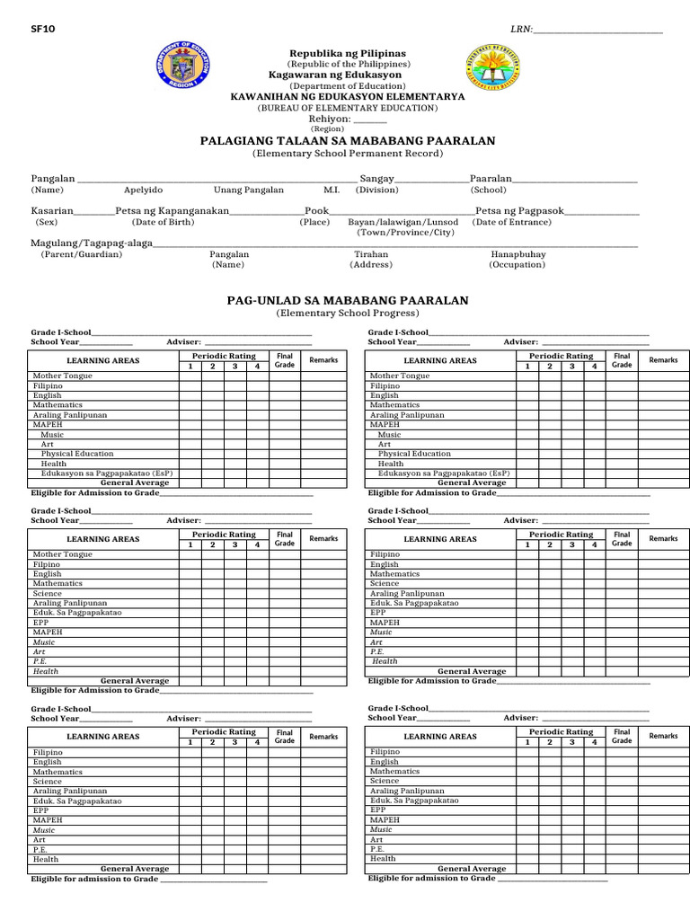 Form 137-School Permanent Record Edited | PDF