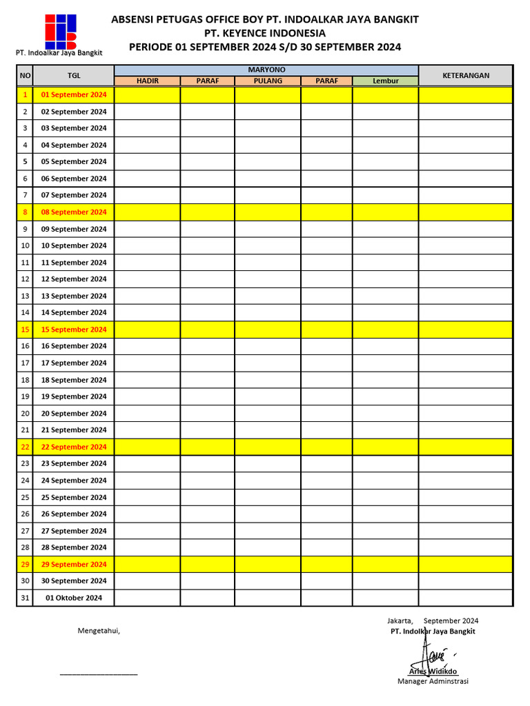 ABSEN OB PT. Keyence Indonesia Cikarang September 2024 | PDF