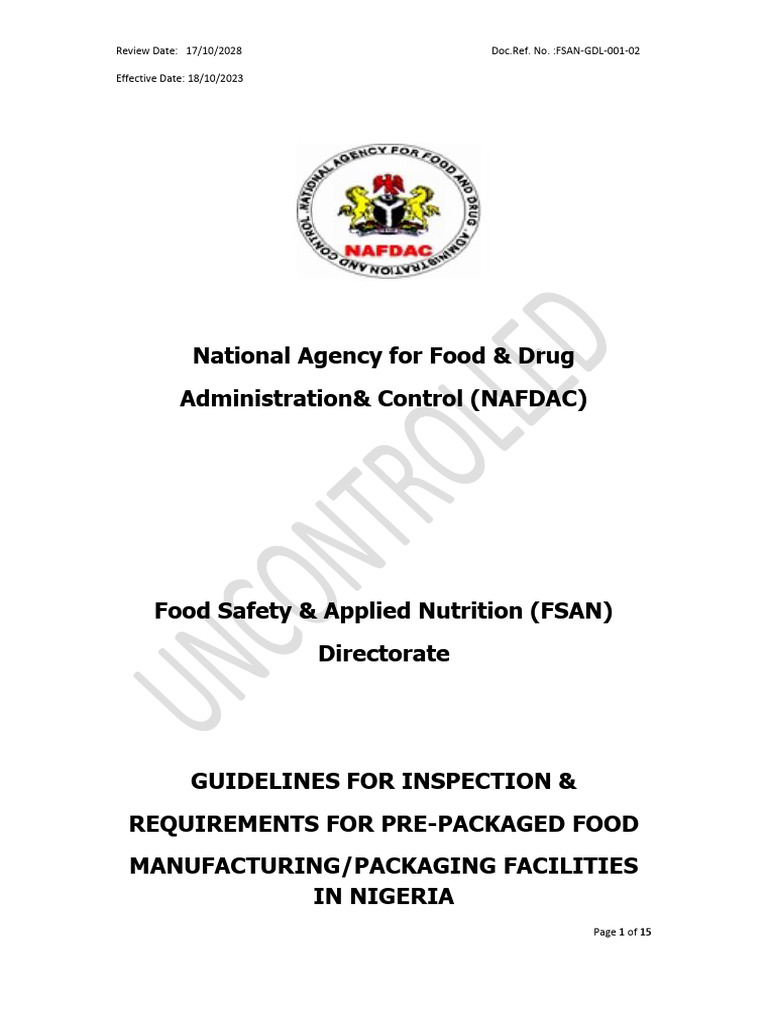 NAFDAC Guidelines for Food Packaging in Nigeria | PDF | Water ...