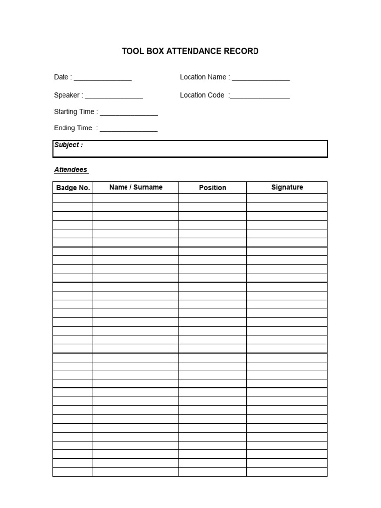 Tool Box Att. List-Rev | PDF