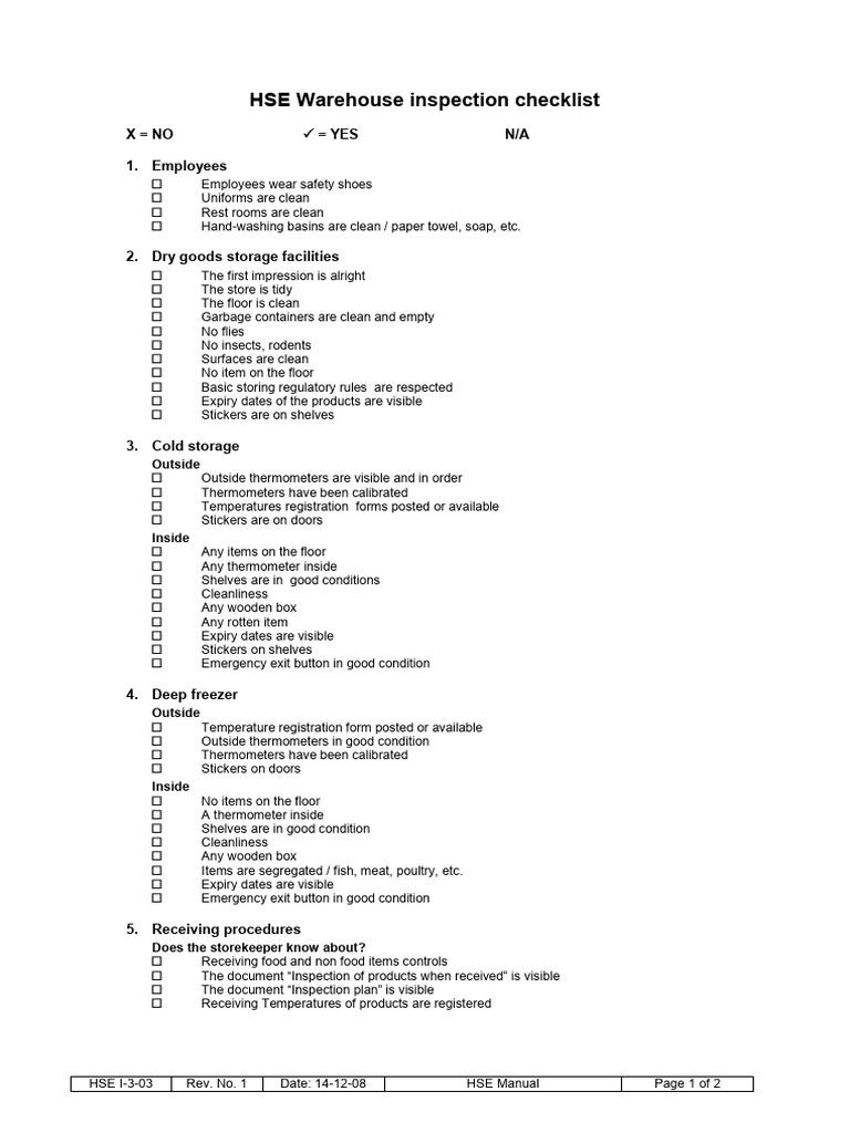 HSE I-3-03 Warehouse Inspection - en | PDF | Warehouse | Safety