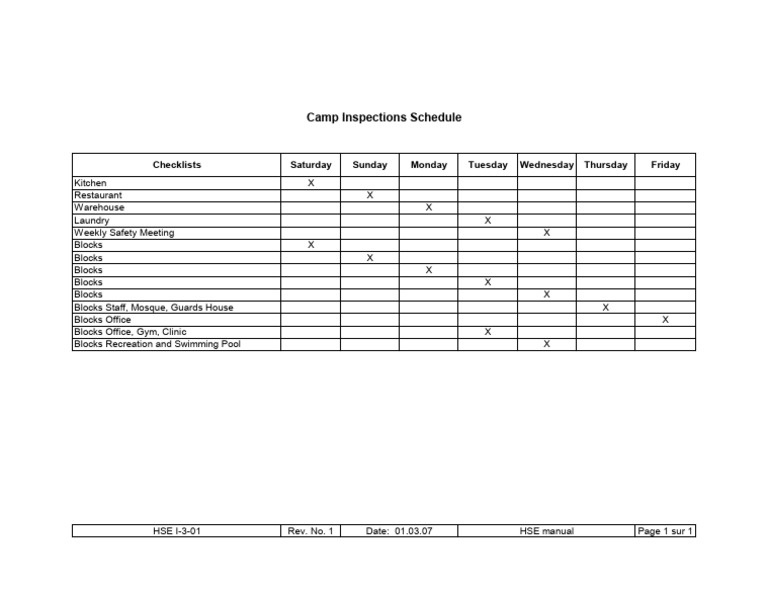 HSE I-3-01 Camp Inspection Schedule - en | PDF