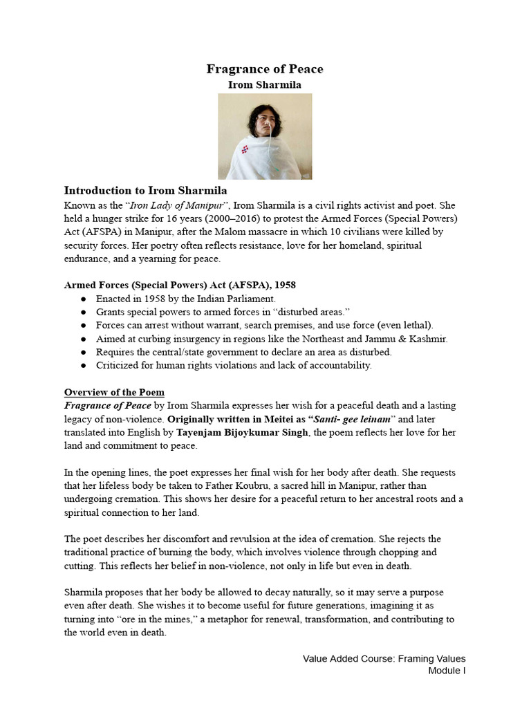 Fragrance of Peace Irom Sharmila | PDF