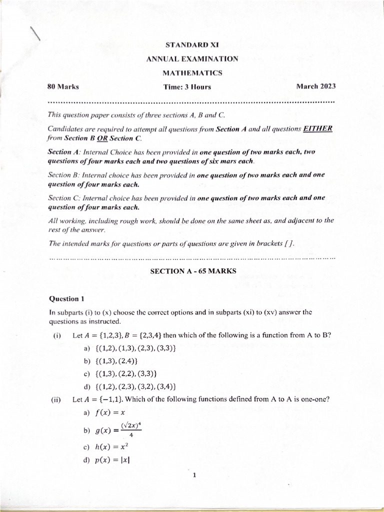 CBSE XI Applied Mathematics Annual Examination 2024 | PDF