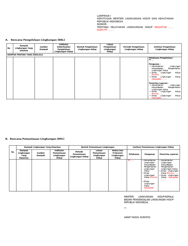 Contoh RKL dan RPL Kegiatan Lingkungan | PDF