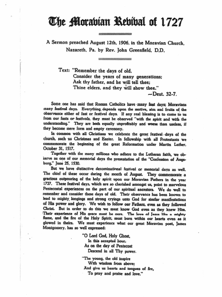 Moravian Revival of 1727 | PDF