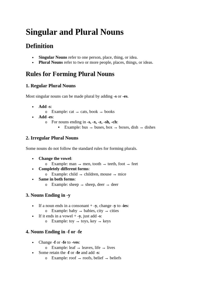 Singular vs Plural Nouns Explained | PDF