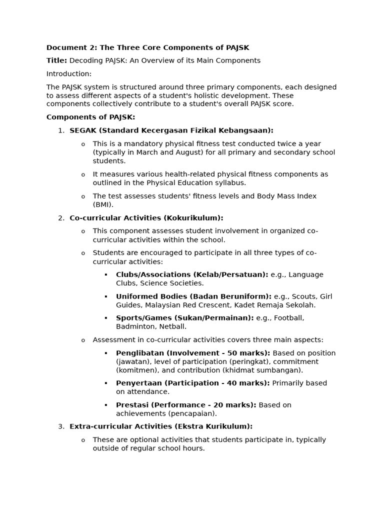 The Three Core Components of PAJSK | PDF