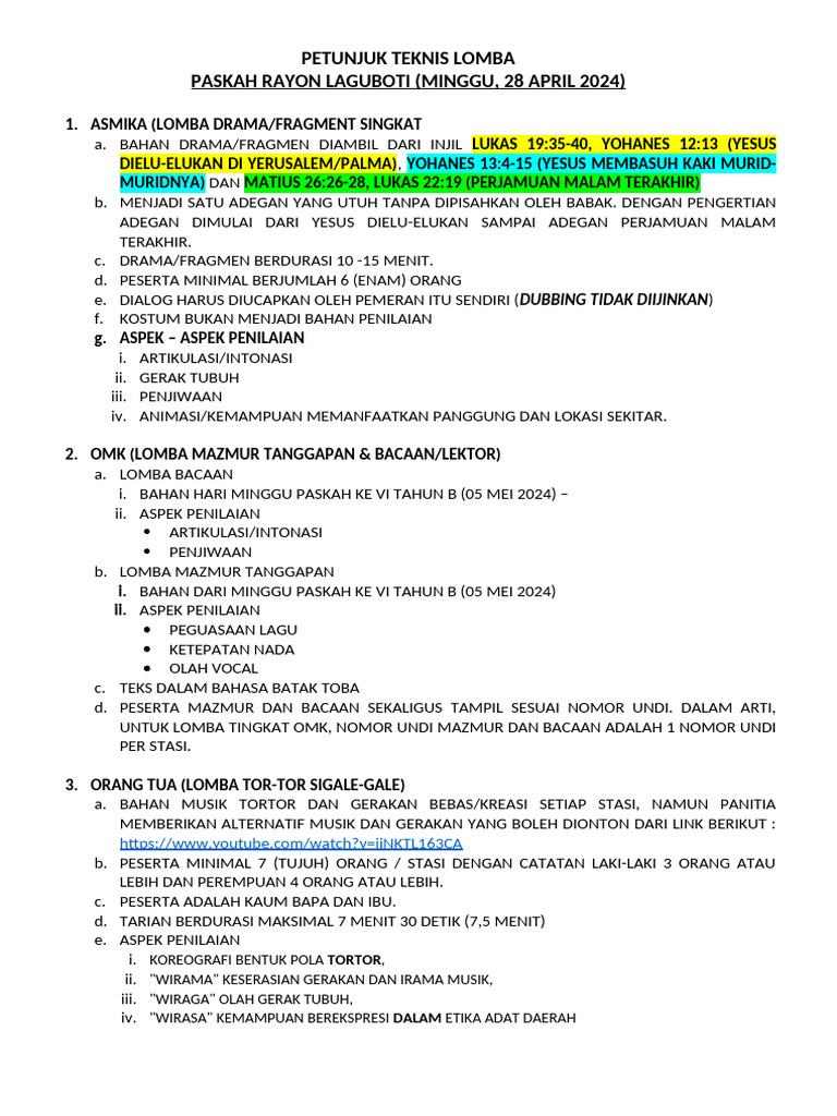 Petunjuk Teknis Lomba Paskah Rayon | PDF