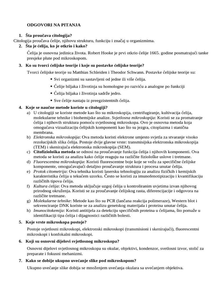 Pitanja Za II Razred Iz Biologije 2019. | PDF