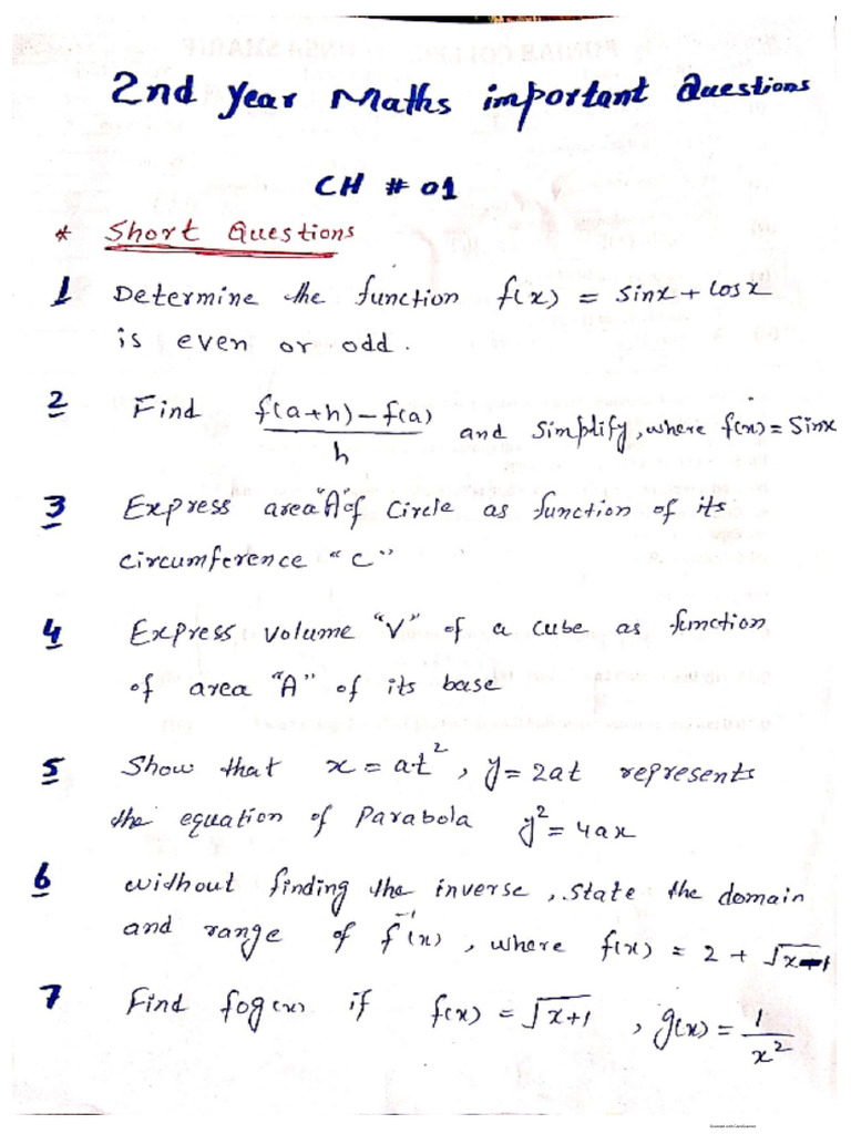 Imp Questions 2nd Year Maths | PDF