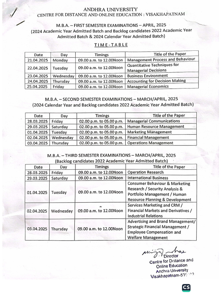 PG Semester March-2025 Examination TimeTable Revised | PDF