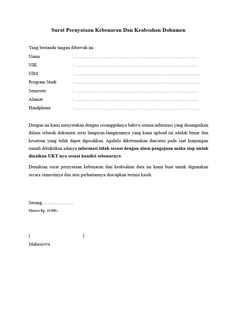 Surat Keterangan Kebenaran Dokumen | PDF