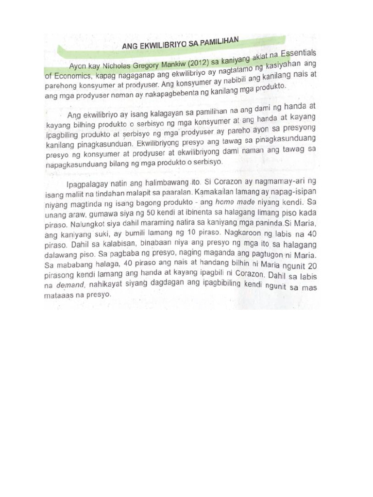 Lecture 3 - Ekwilibriyo Sa Pamilihan | PDF