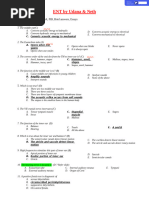 Top 100 ENT MCQs with Answers | PDF | Ear | Auditory System