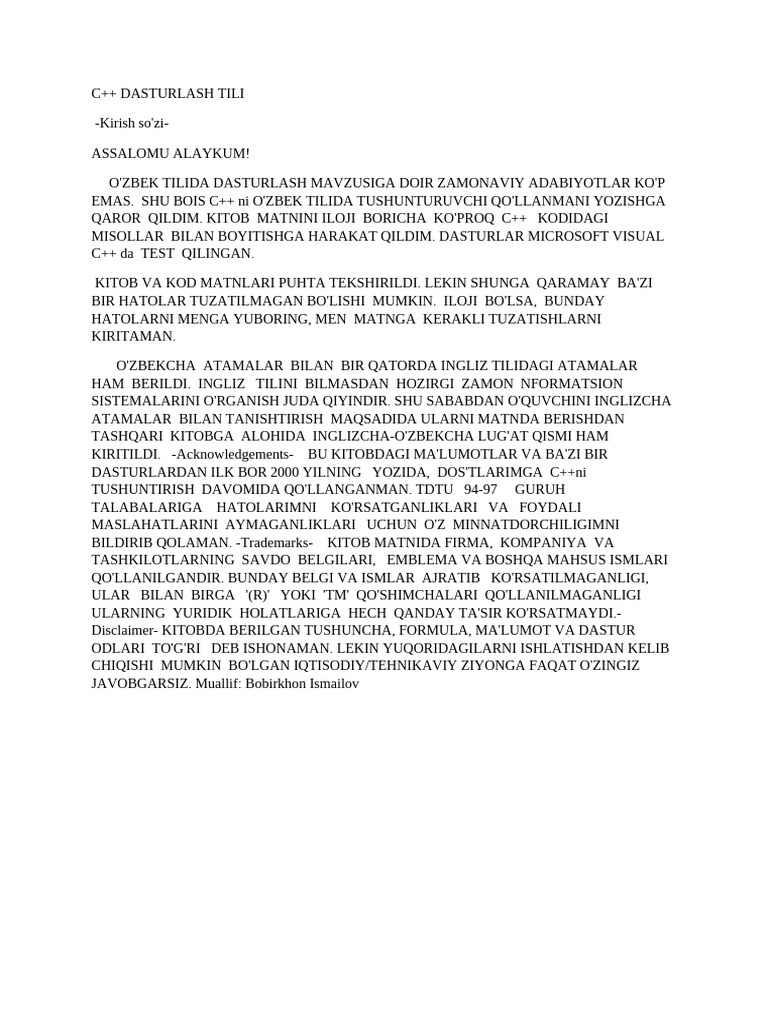 Dev C Dasturlash Tili | PDF