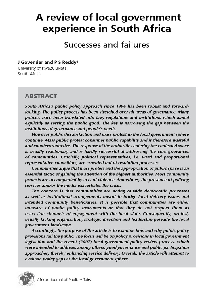 Local Government Policy Failures in SA | PDF | Policy | Governance