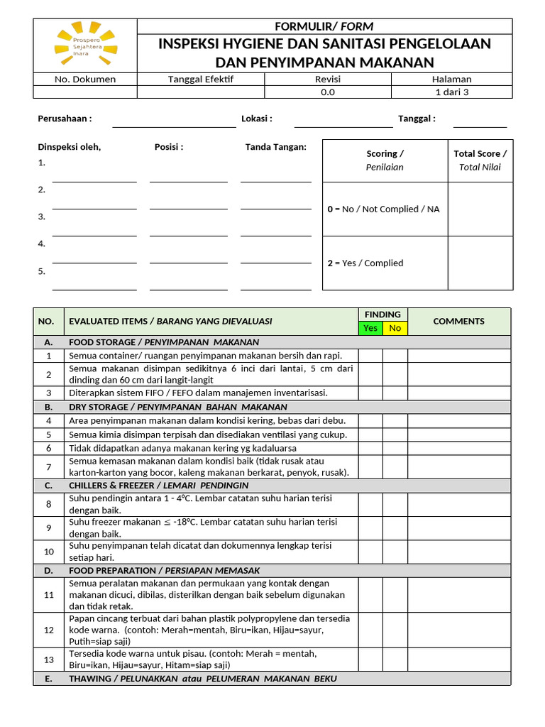 Form Monitoring Kebersihan TPP | PDF