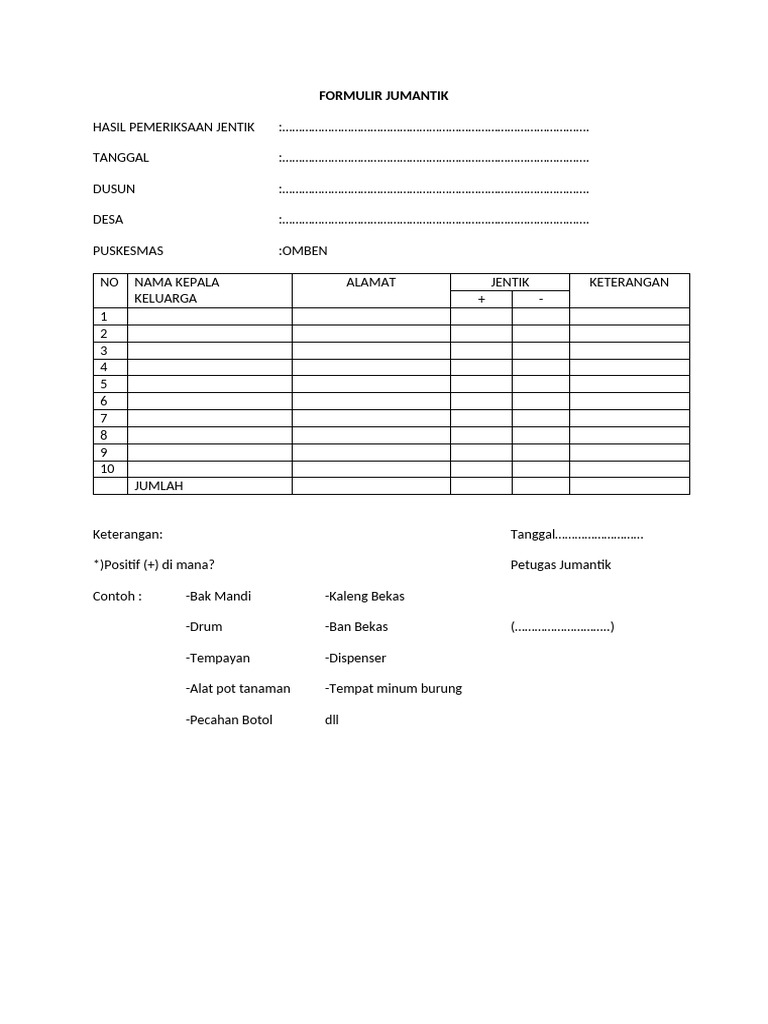 Formulir Jumantik | PDF