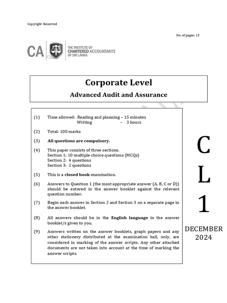 2024 - 12!11!145 - CL1 Advanced Audit and Assurance - December 2024 ...