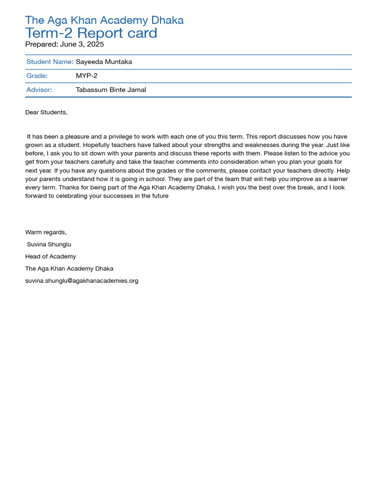Term-2 Report Card MYP-2 Muntaka Sayeeda 2025-06-03 S050202 | PDF ...