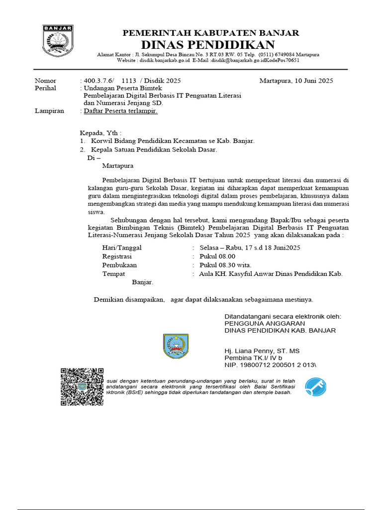 7undangan Peserta Bimtek Pembelajaran Litnum 2025 - Preview | PDF