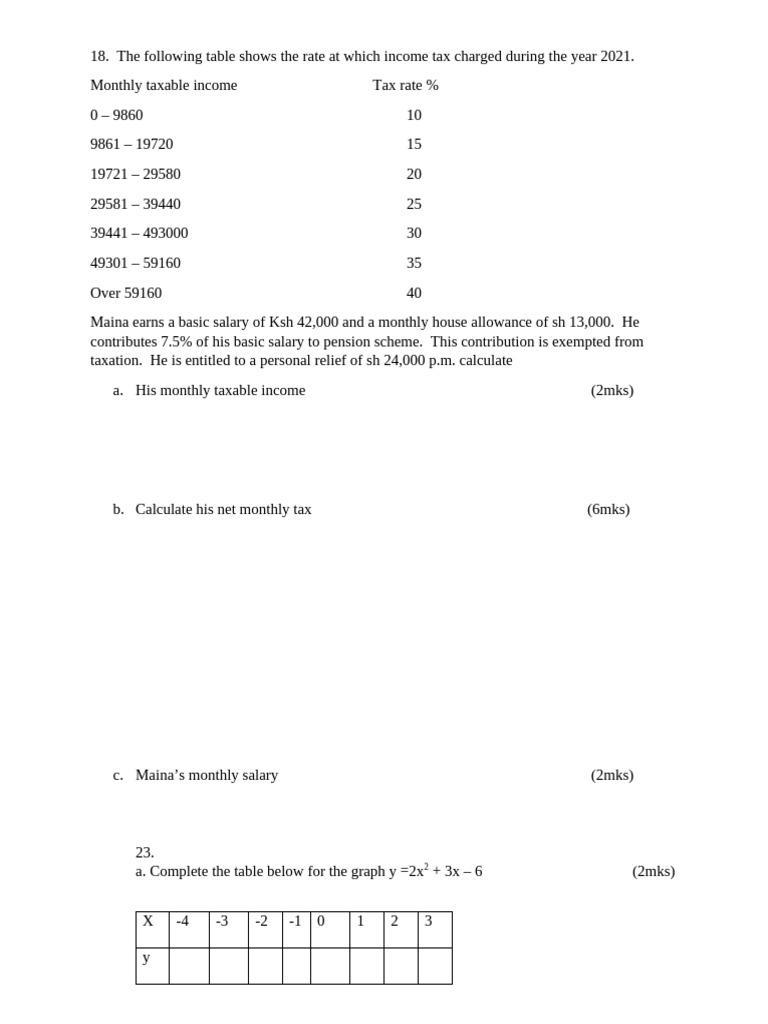Maths Form 3 Mid 2 2025 | PDF