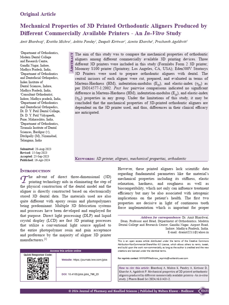 Jayanth - Mechanical - Properties - of - 3d - Printed - Orthodontic. Aligners Produced by ...