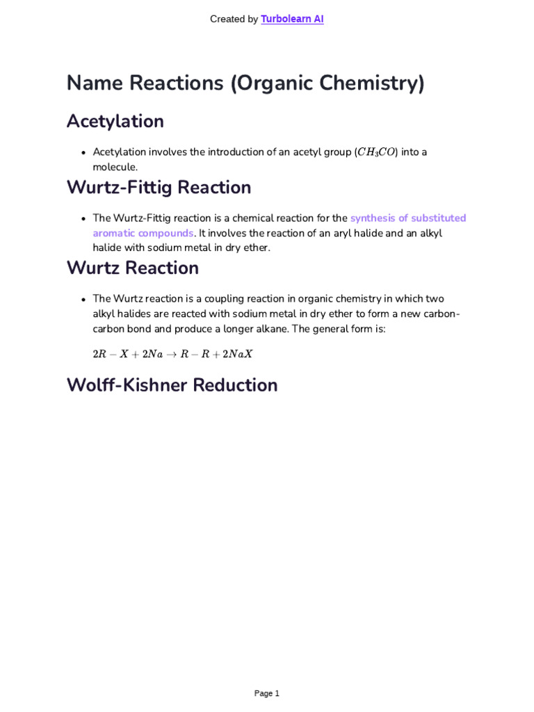 Name Reactions (Organic Chemistry) : Acetylation Wurtz-Fittig Reaction ...