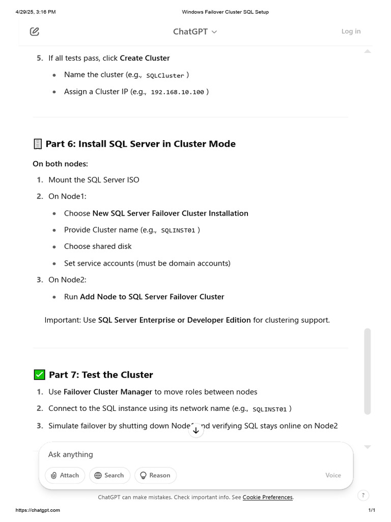 Windows Failover Cluster SQL Setup3 | PDF
