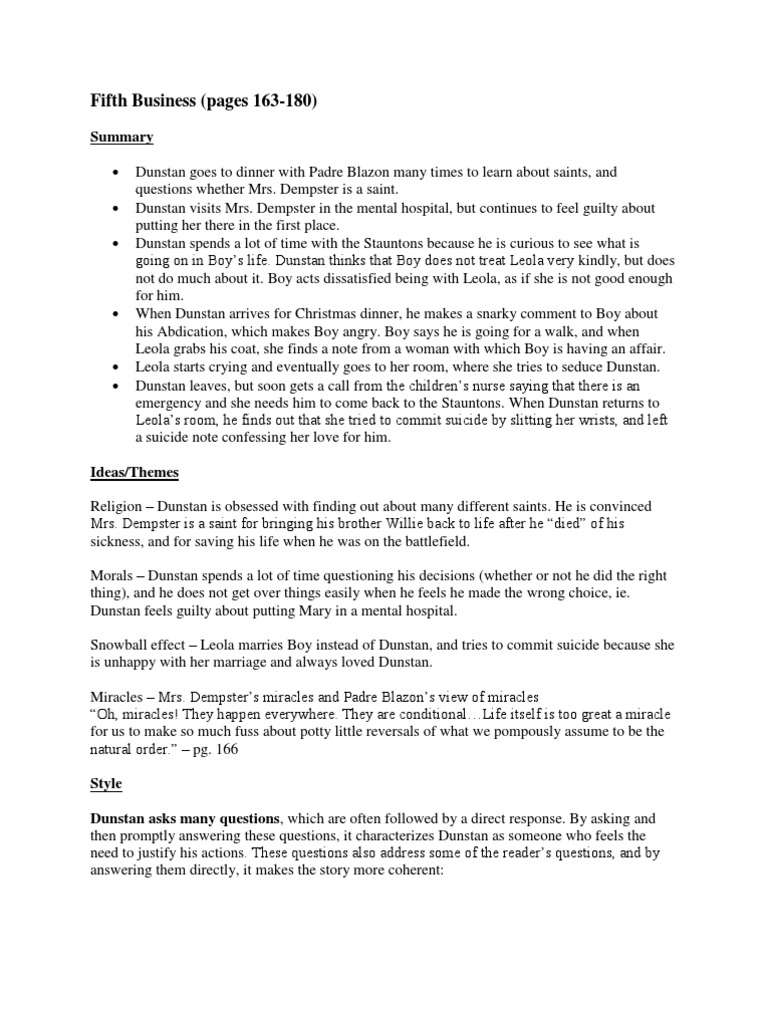 Fifth Business - Handout | PDF