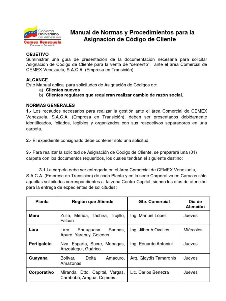 Manual de Normas y Procedimientos para Nuevos Códigos de Cliente.V2 ...