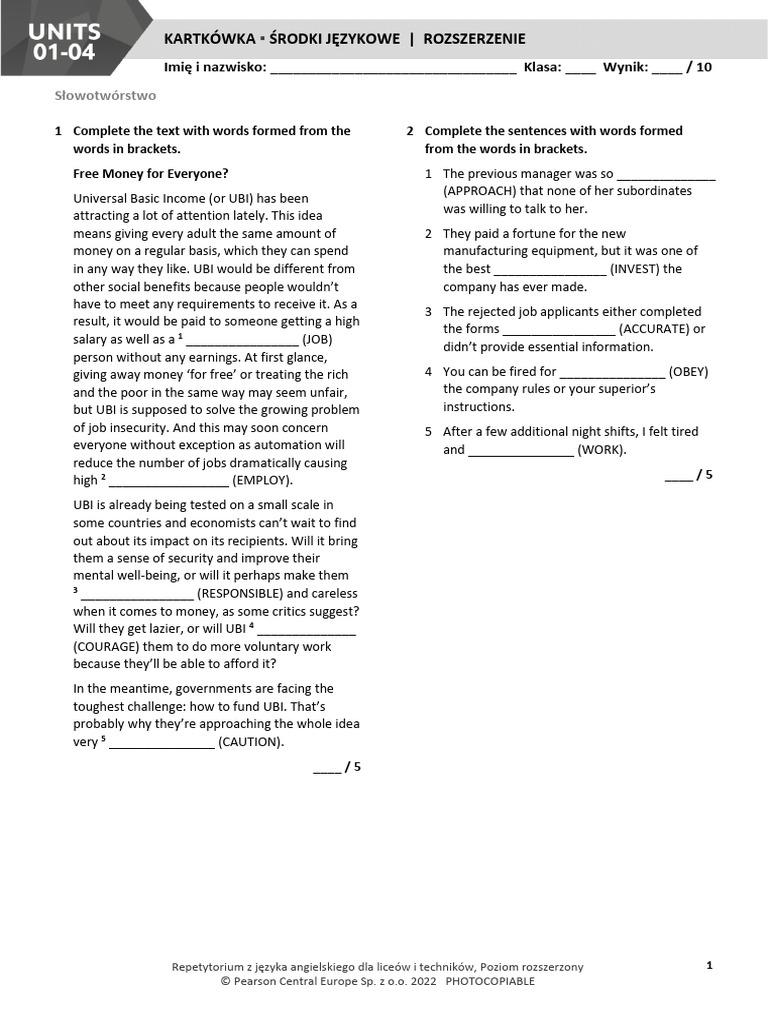 RepetMat U04 Kartk Środki Językowe Rozsz | PDF | Social Policy | Economies