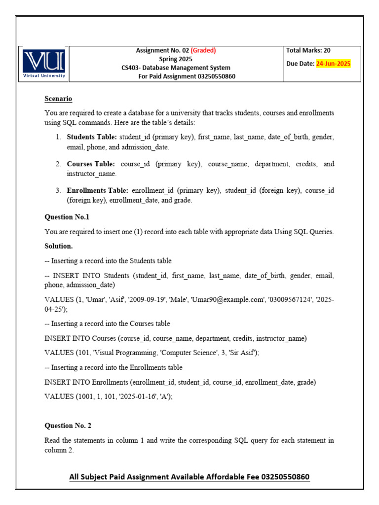 CS403 Assignment No 2 Spring 2025 100 Percent Correct Solution | PDF ...