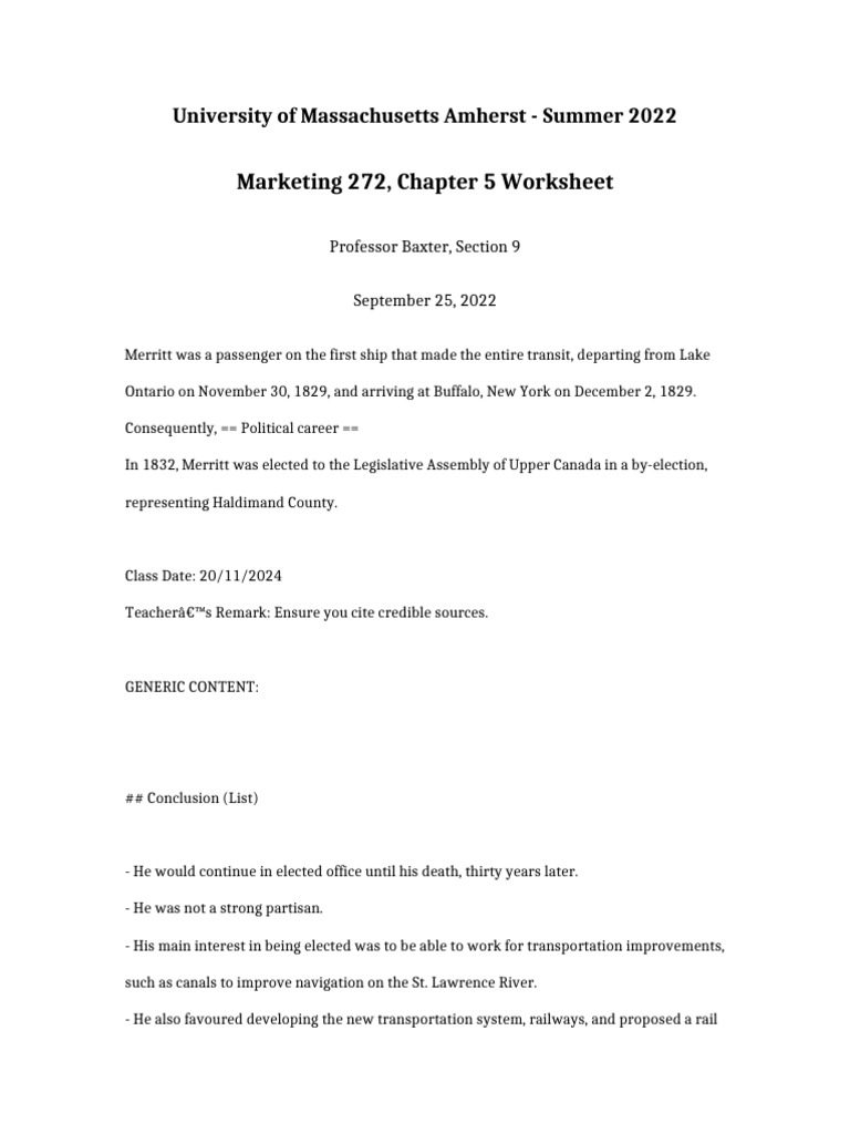 Marketing 272 Chapter 5 Worksheet | PDF