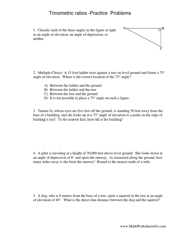 Trigonometric Ratios Practice Worksheet | PDF | Angle | Equations