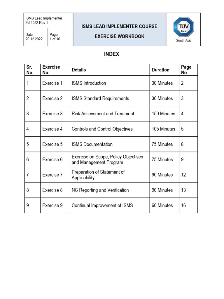 ISMS Lead Implementer Course Workbook | PDF | Information Security | Audit