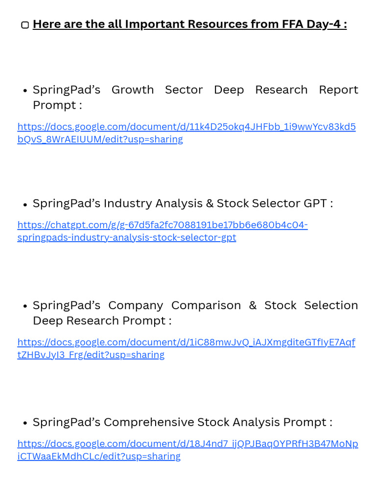 FFA Day-4: Key SpringPad Resources | PDF
