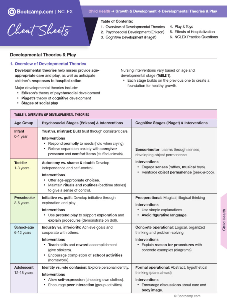 Developmental Theories & Play Cheat Sheet | PDF | Cognitive Development | Thought