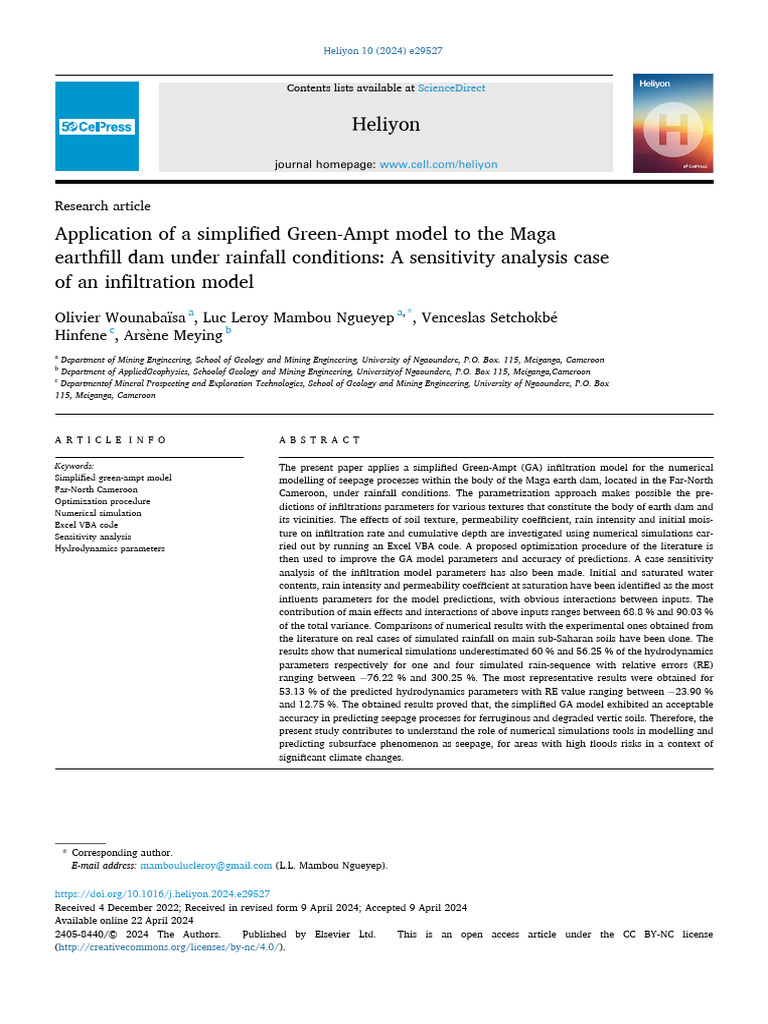 Application of The Green-Ampt Model To The Maga Dam Infiltration | PDF ...
