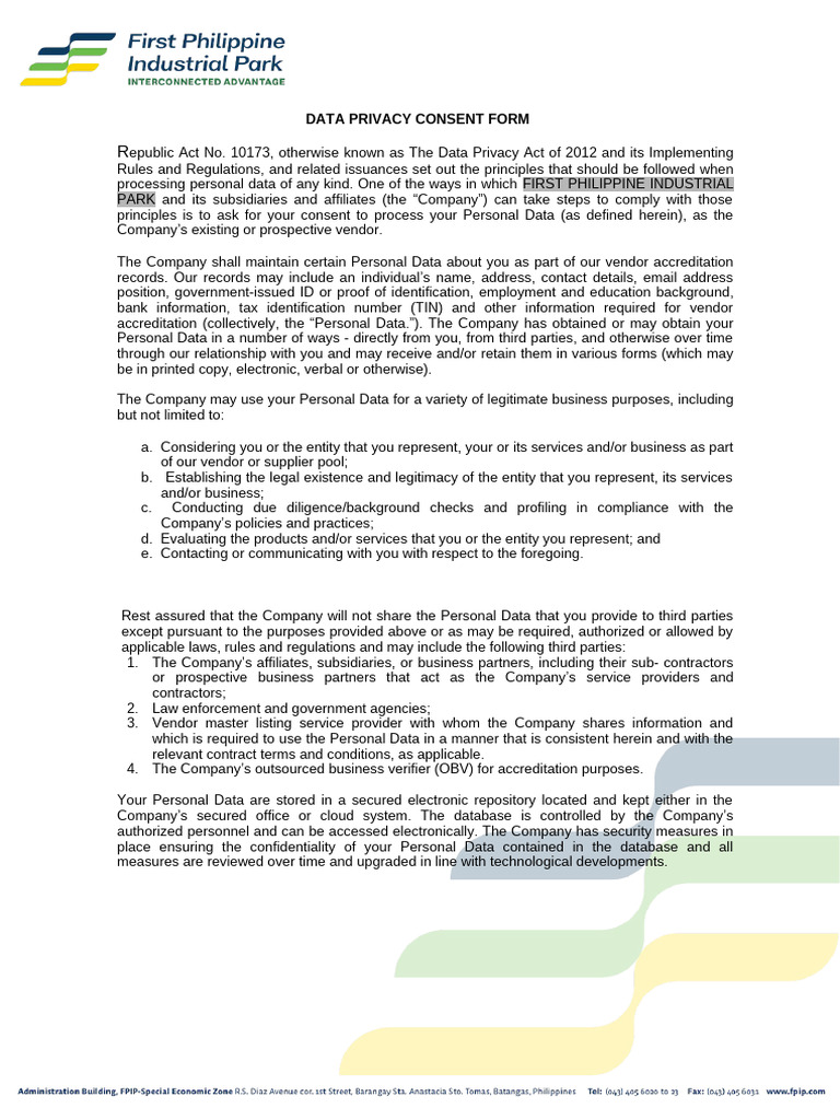 Data Privacy Consent Form for Vendors | PDF | Privacy | Identity Document