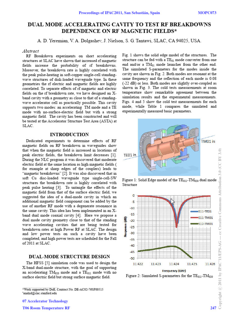 Dual Mode Accelerating Cavity To Test RF Breakdowns Dependence On RF ...