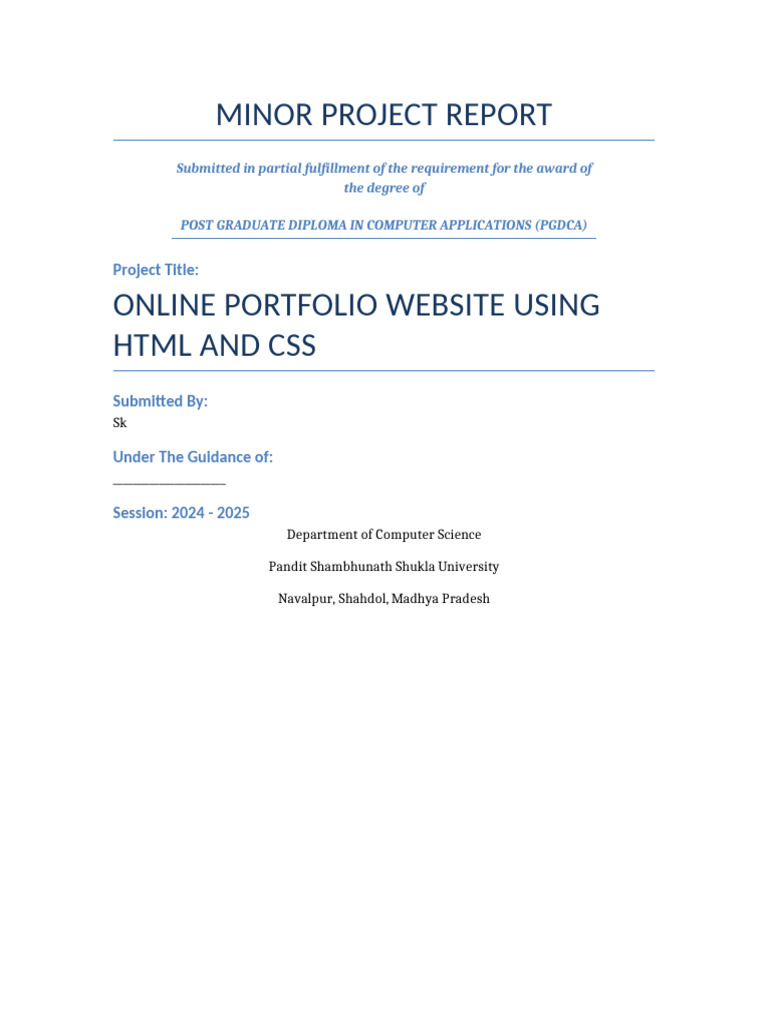 PGDCA Minor Project Portfolio Report | PDF