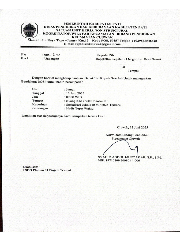 Undangan Sosialisasi Juknis BOSP 2025 Terbaru | PDF