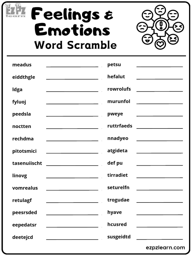 Emotions Word Scramble Answer Key | PDF