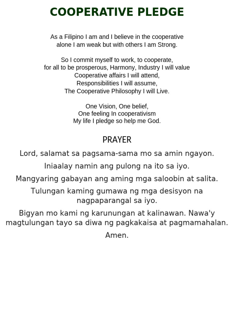 Cooperative Pledge and Prayer | PDF