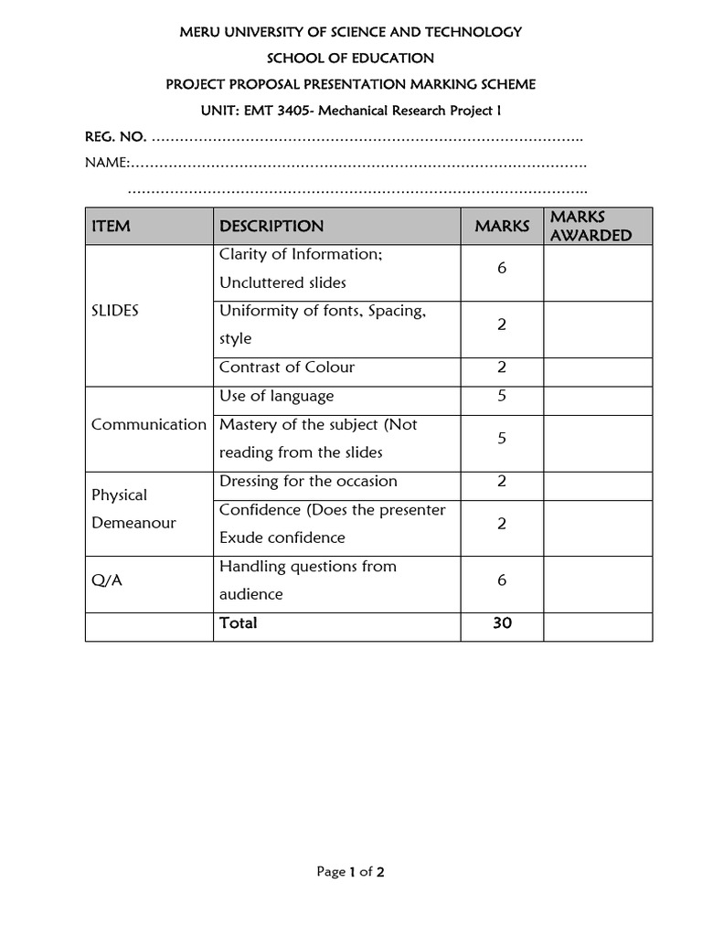 Proposal Report Marking Scheme | PDF | Methodology | Science