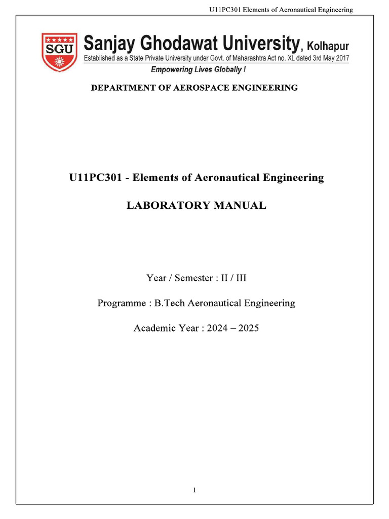 Elements of Aeronautical Lab Manual | PDF