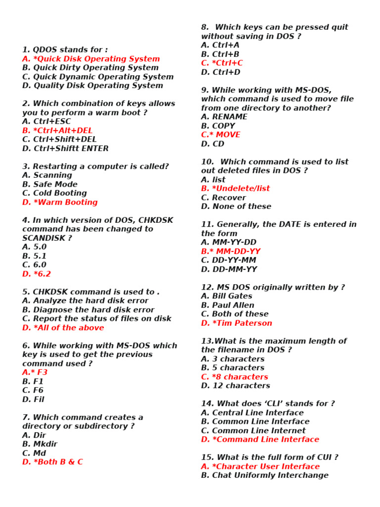 dos mcq | PDF | Dos | Random Access Memory